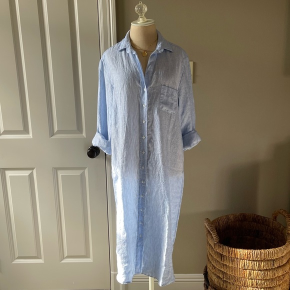 Grayson | Dresses | Grayson The Hero Midi Dress In Sky Blue Linen ...